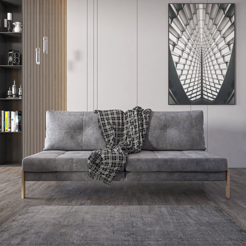 Sofá de Terciopelo Gris Con Patas de Madera Modelo 3D - Descargar Sofá ...