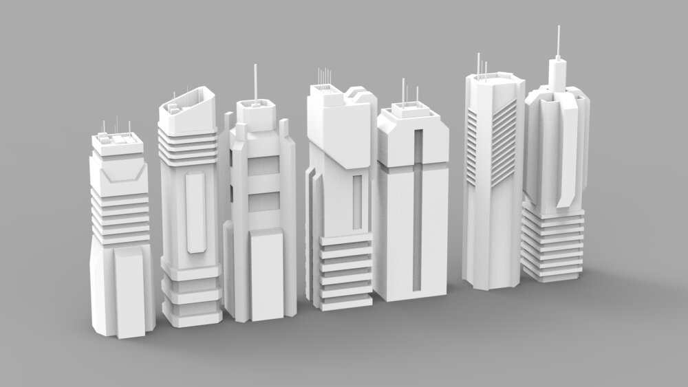 7 Scifi Skyscrapers 3D model - Download Buildings on 3DModels.org
