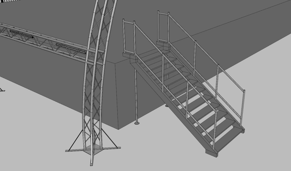 Arched Truss Lighting Rig with Elevated Stage Platform and Barrier ...