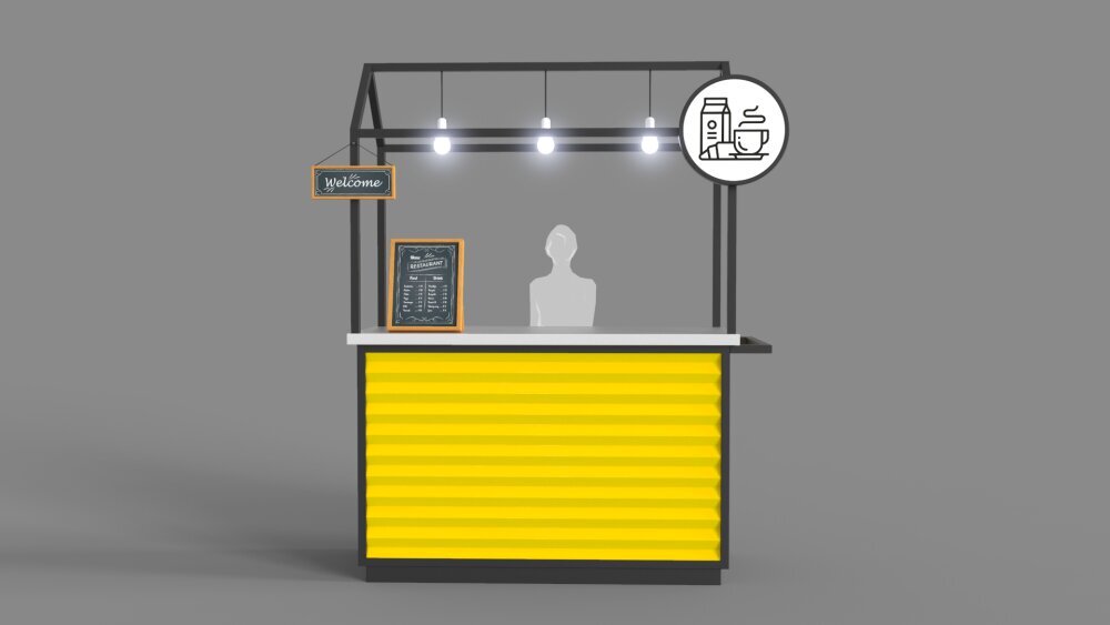 Outdoor Vendor Kiosk with Illuminated Canopy and Menu Board 3D model ...