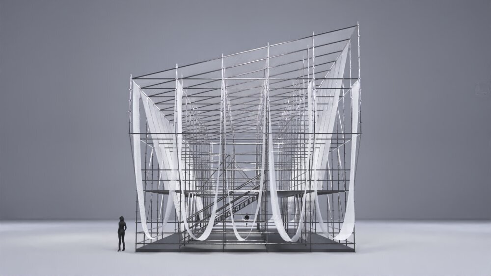 Industrial Safety Scaffolding System with Protective Netting 3D model ...