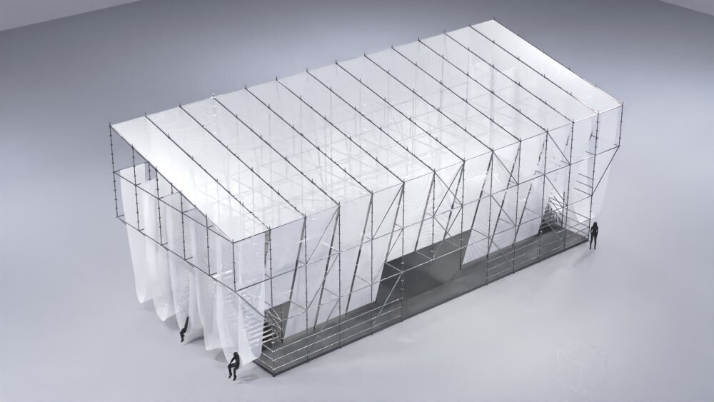 Industrial Safety Scaffolding System with Protective Netting 3D model ...