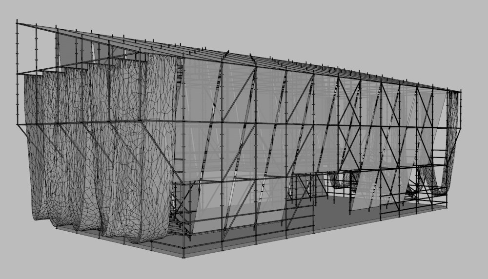 Industrial Safety Scaffolding System with Protective Netting 3D model ...