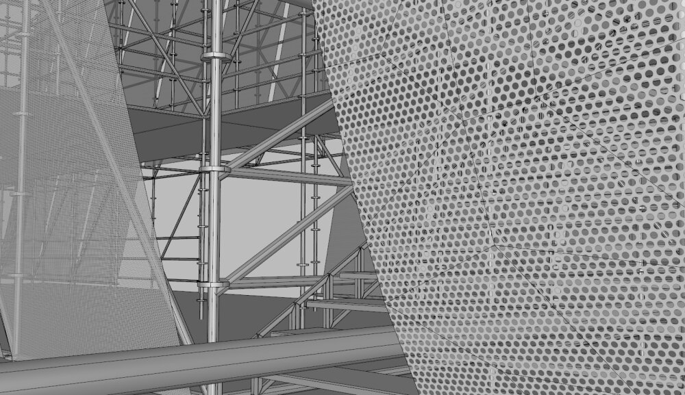 Industrial Safety Scaffolding System with Protective Netting 3D model ...