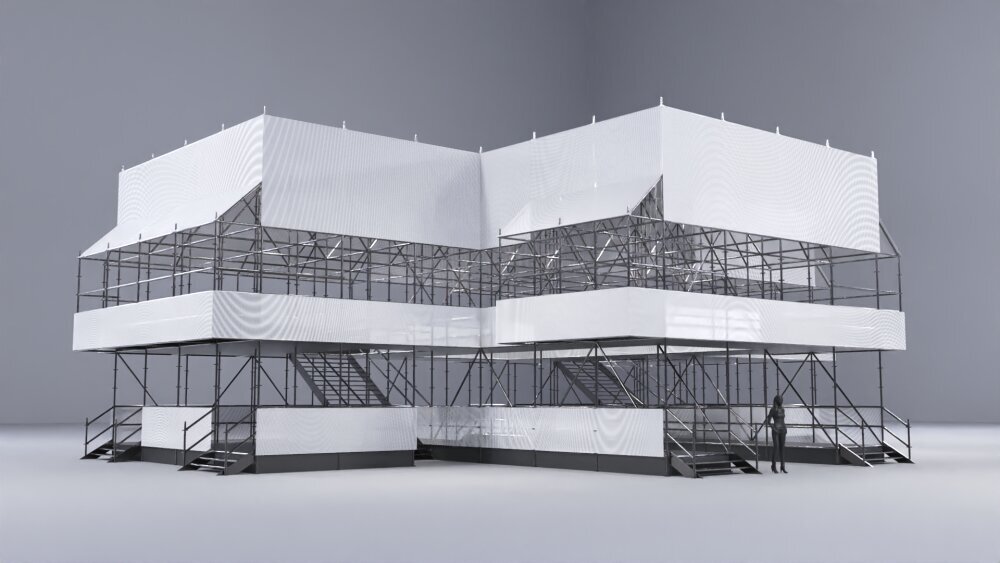 Temporary Modular Building with Metal Framework and External Staircases ...