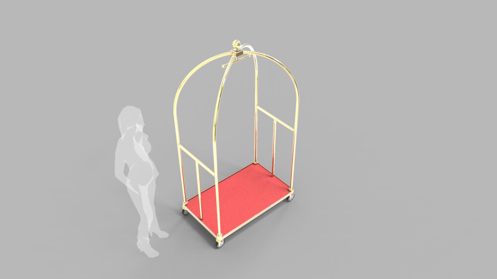 Carrito de Botones de Hotel Dorado con Plataforma Roja Modelo 3D ...