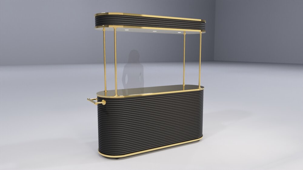 Pop Up Cart with Integrated Overhead Lighting and Ribbed Black Design ...