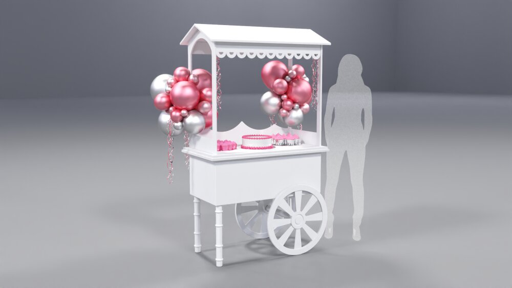 Wooden Party Candy Cart with Pink Balloons 3D model - Download Street ...