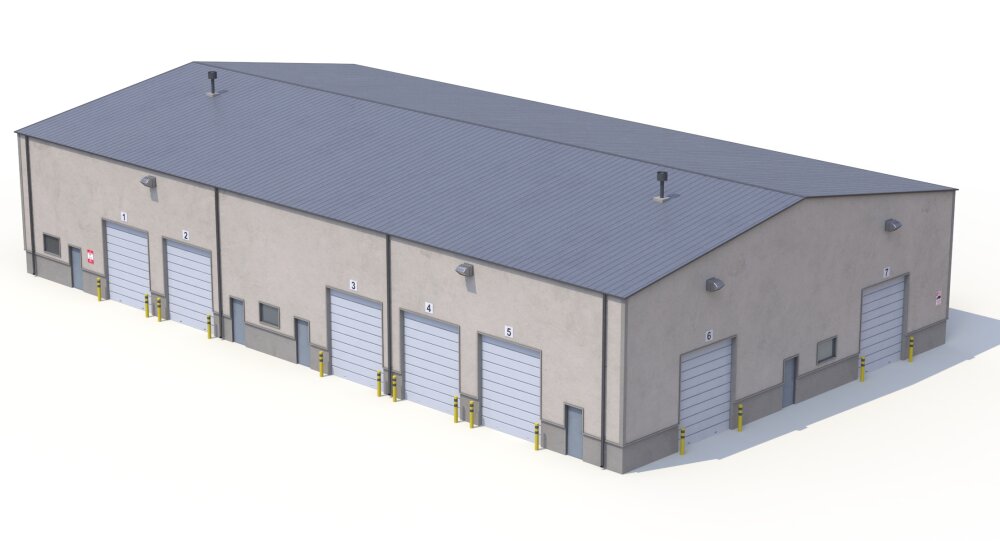 Industrial Warehouse Building with Multiple Loading Bays 3D model ...