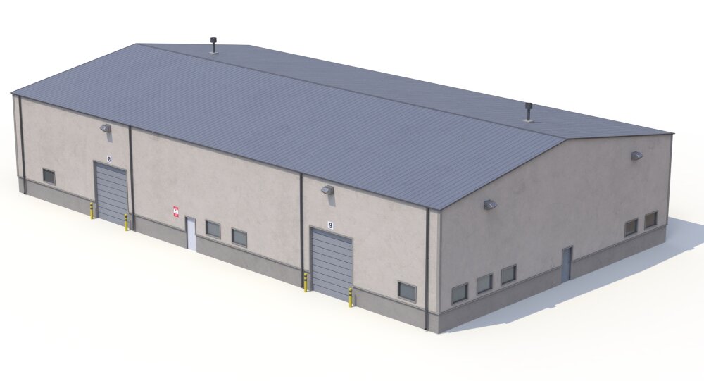 Industrial Warehouse Building with Multiple Loading Bays 3D model ...