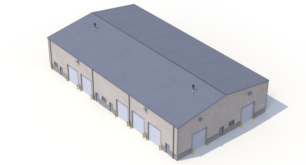 Industrial Warehouse Building with Multiple Loading Bays 3D model ...