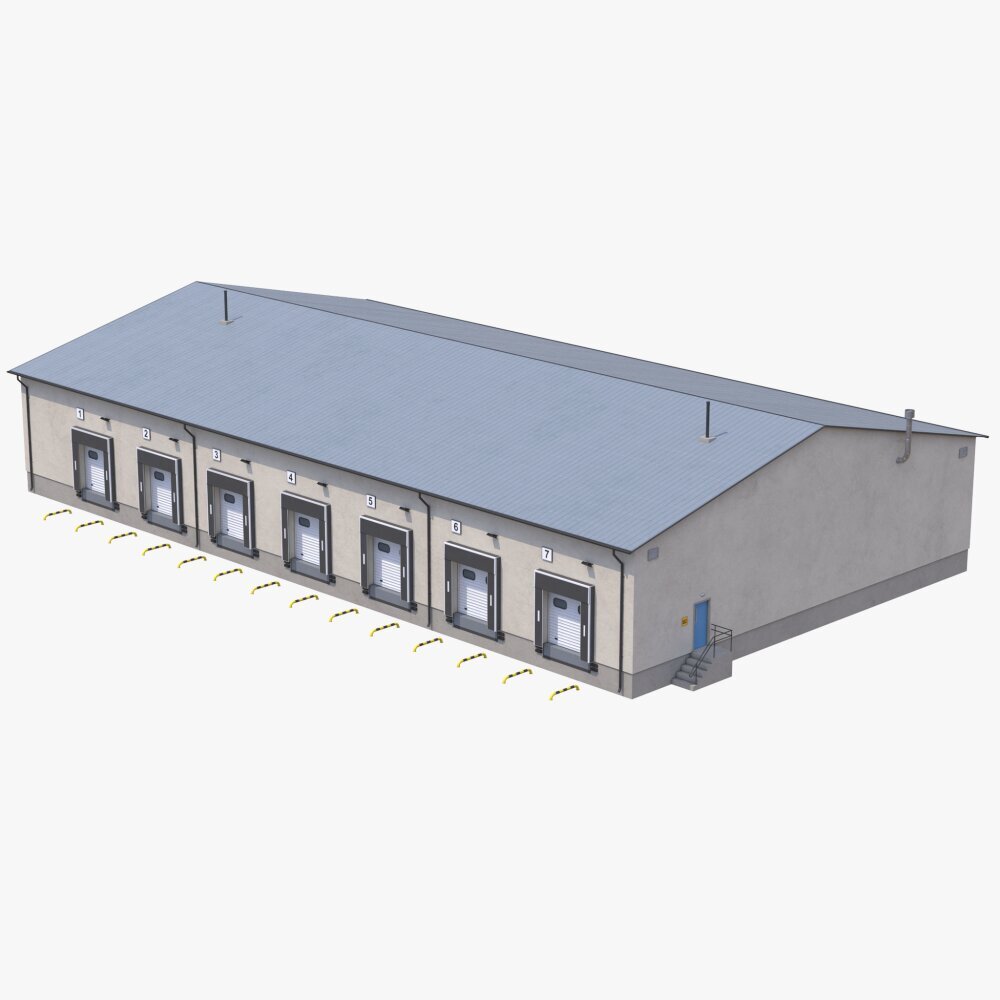 Warehouse Building with Loading Bays and Metal Roof 3D model - Download ...