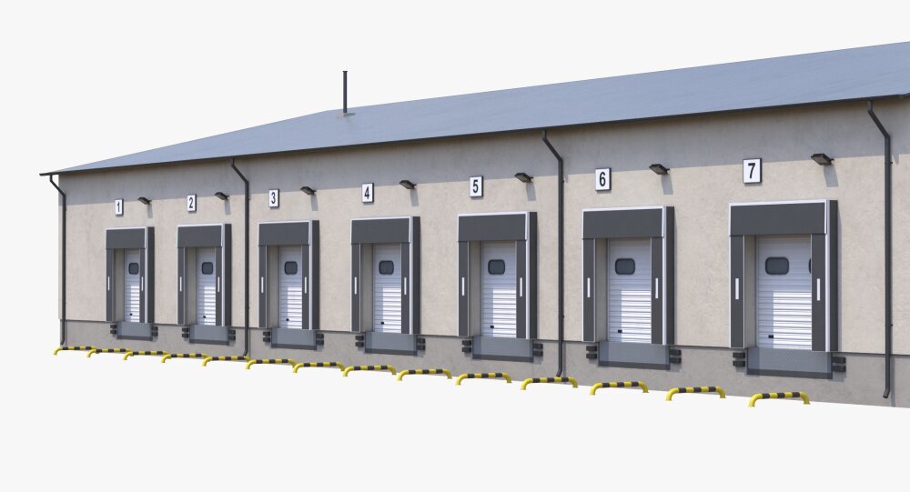Warehouse Building with Loading Bays and Metal Roof 3D model - Download ...