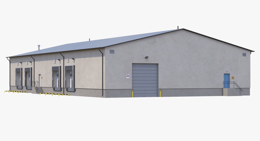 Warehouse Building with Loading Bays and Metal Roof 3D model - Download ...