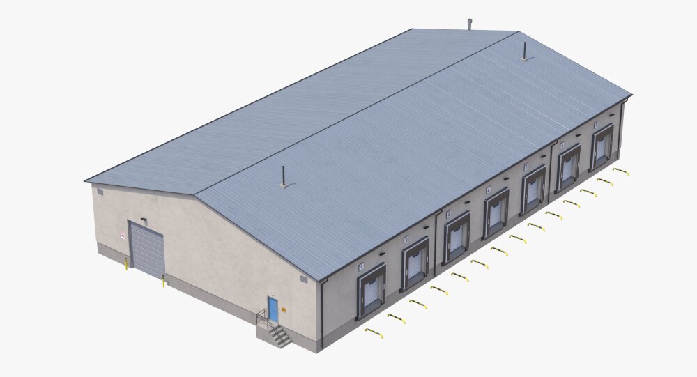 Warehouse Building with Loading Bays and Metal Roof 3D model - Download ...