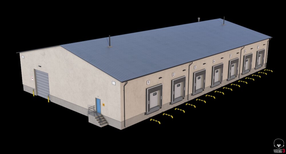 Warehouse Building with Loading Bays and Metal Roof 3D model - Download ...
