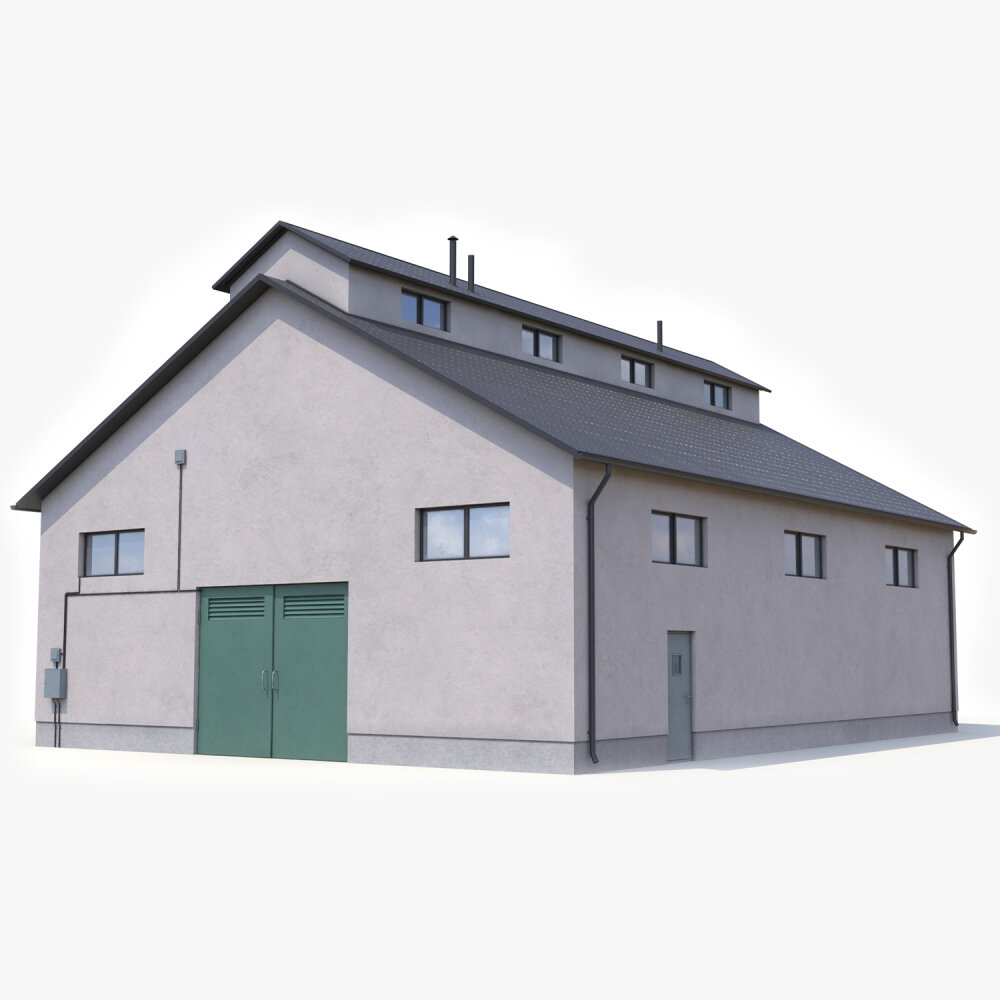 Warehouse Building with Green Double Doors 3D model - Download ...