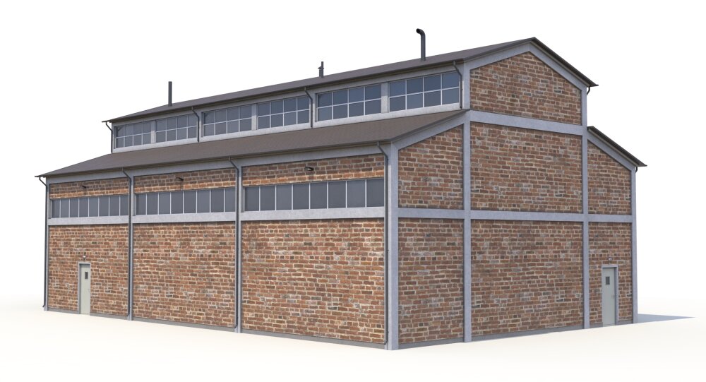 Entrepôt Industriel en Briques PBR Modèle 3D - Télécharger Bâtiment on ...