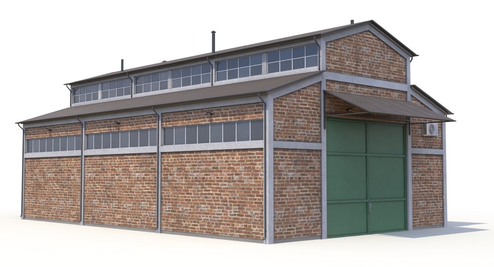 Entrepôt Industriel en Briques PBR Modèle 3D - Télécharger Bâtiment on ...