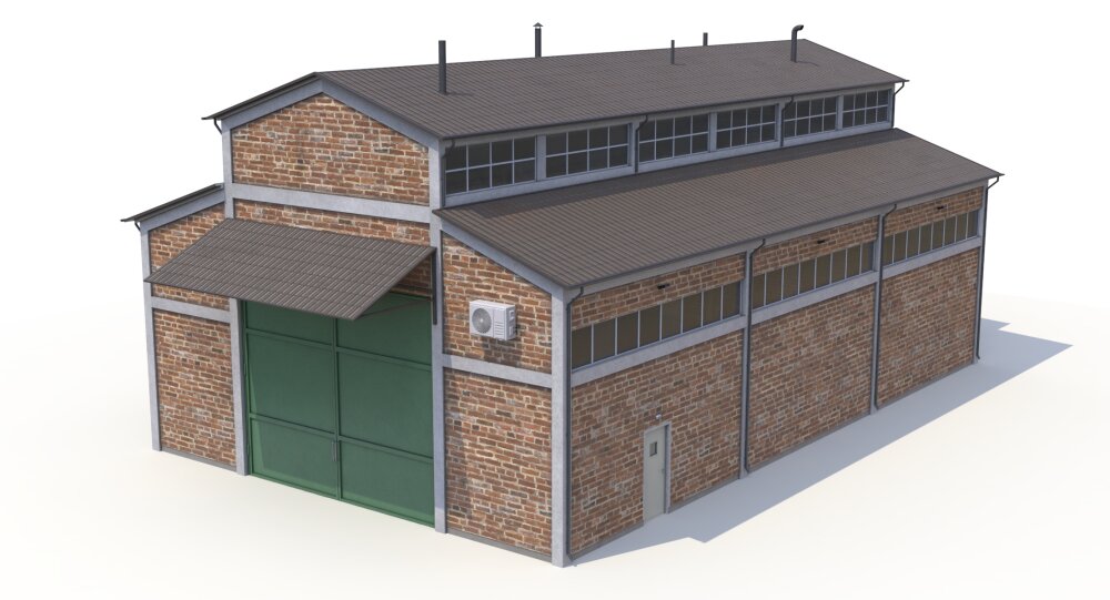 Entrepôt Industriel en Briques PBR Modèle 3D - Télécharger Bâtiment on ...