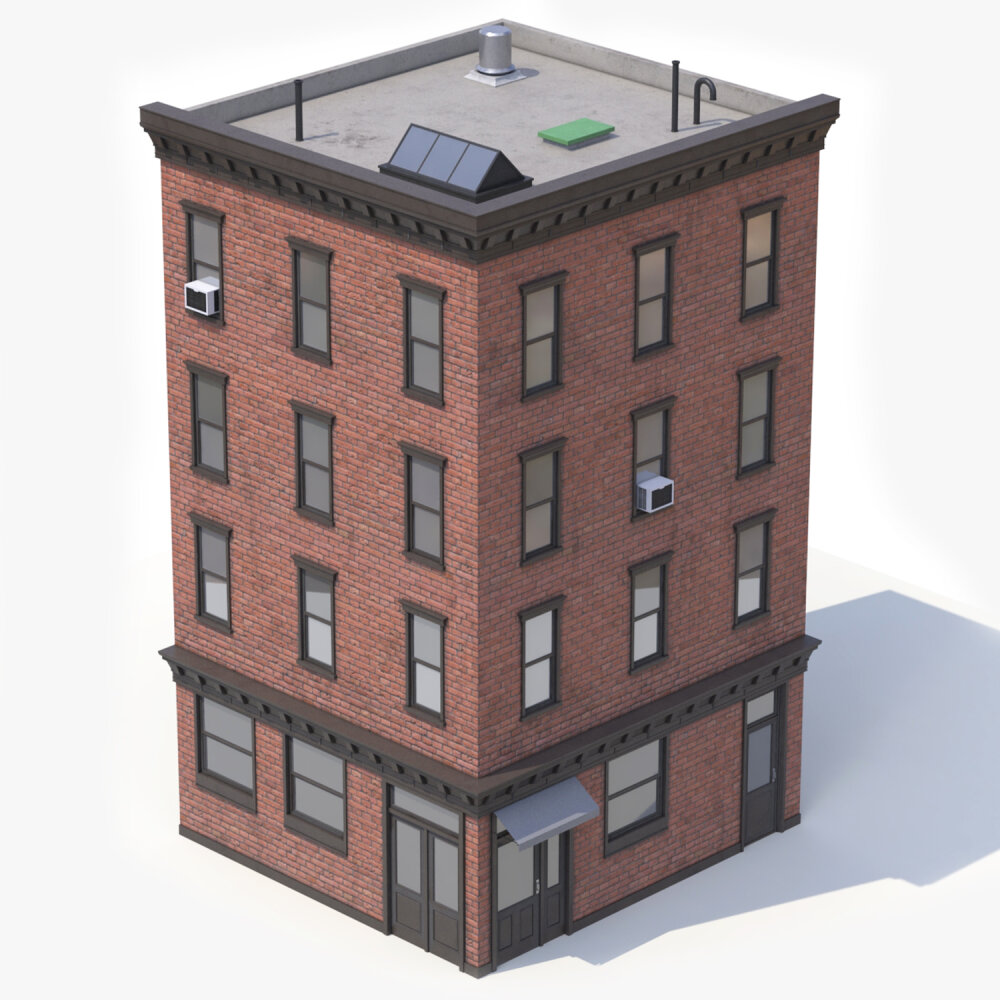 Four-Story Brick Building PBR 3D model - Download Buildings on 3DModels.org