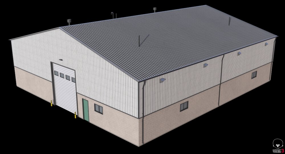 Industrial Steel Warehouse with Multiple Garage Doors PBR 3D model ...
