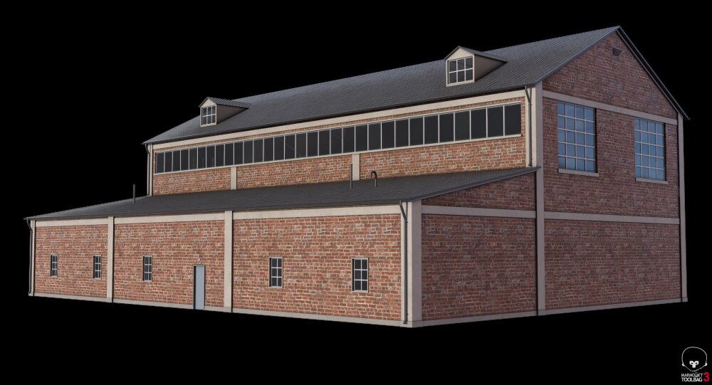 Industrial Brick Factory Building PBR 3D model - Download Buildings on ...