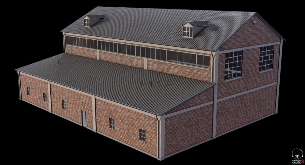 Industrial Brick Factory Building Pbr 3D model - Download Buildings on ...