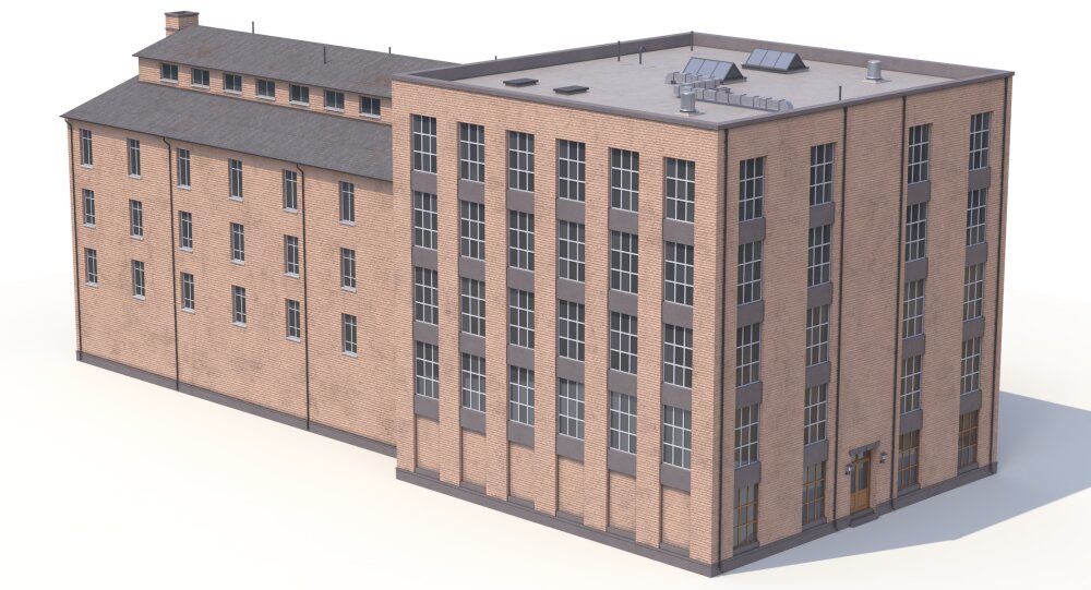 Bâtiment Industriel en Briques avec Toit Plat PBR Modèle 3D ...
