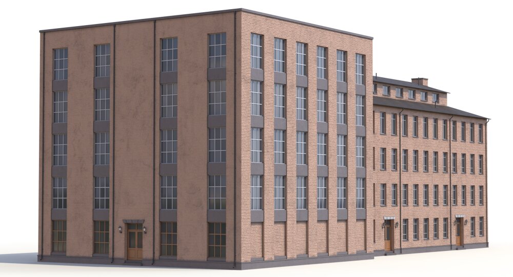 Bâtiment Industriel en Briques avec Toit Plat PBR Modèle 3D ...