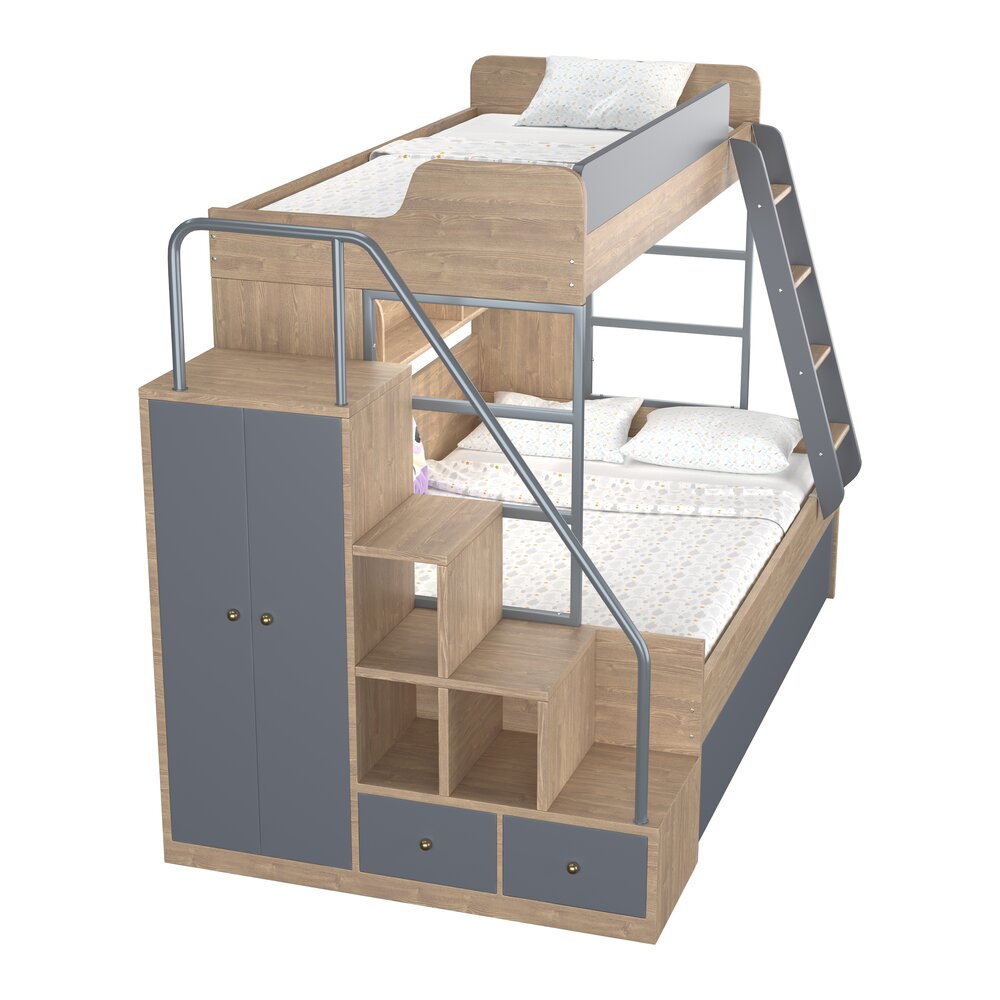 Modern Bunk Bed with Storage 3D model - Download Bed on 3DModels.org