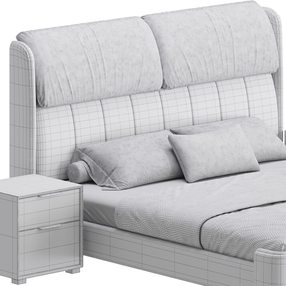 Elegant White Pine Wood Panel Bed 3D model - Download Bed on 3DModels.org