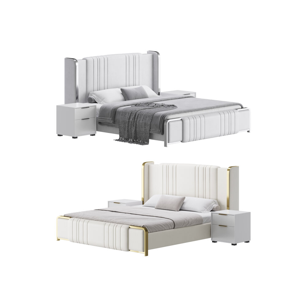 Elegant Modern White Upholstered Wingback Bed 3D model - Download Bed ...