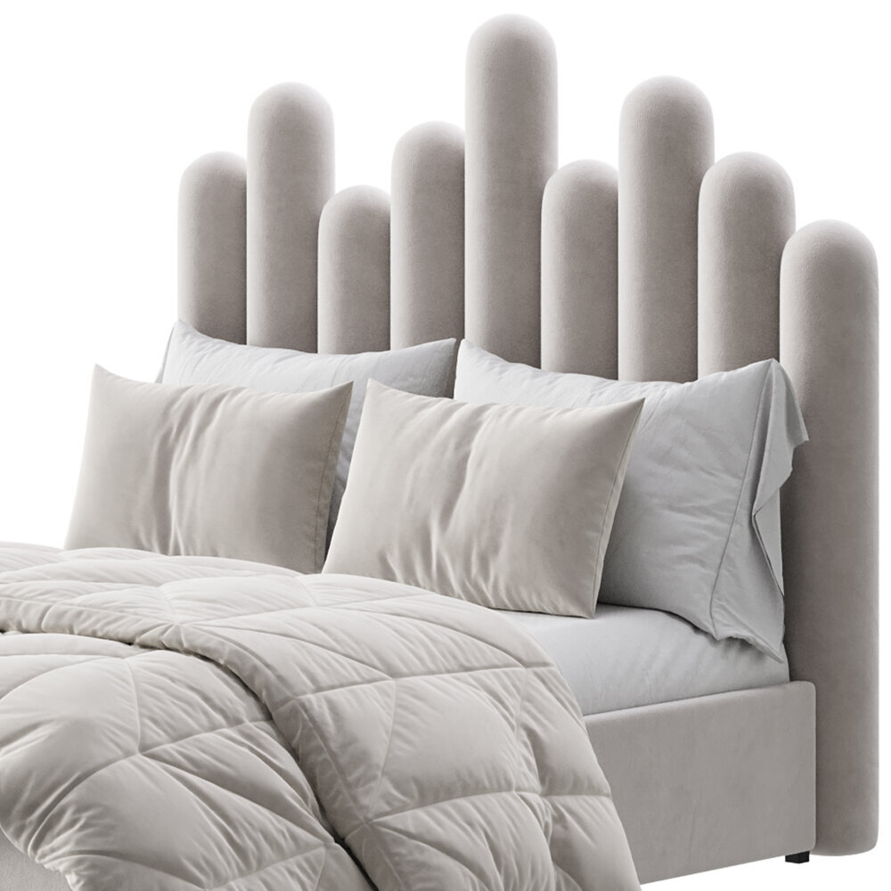 Light Wood Upholstered Panel Modern Bed 3D model - Download Bed on ...