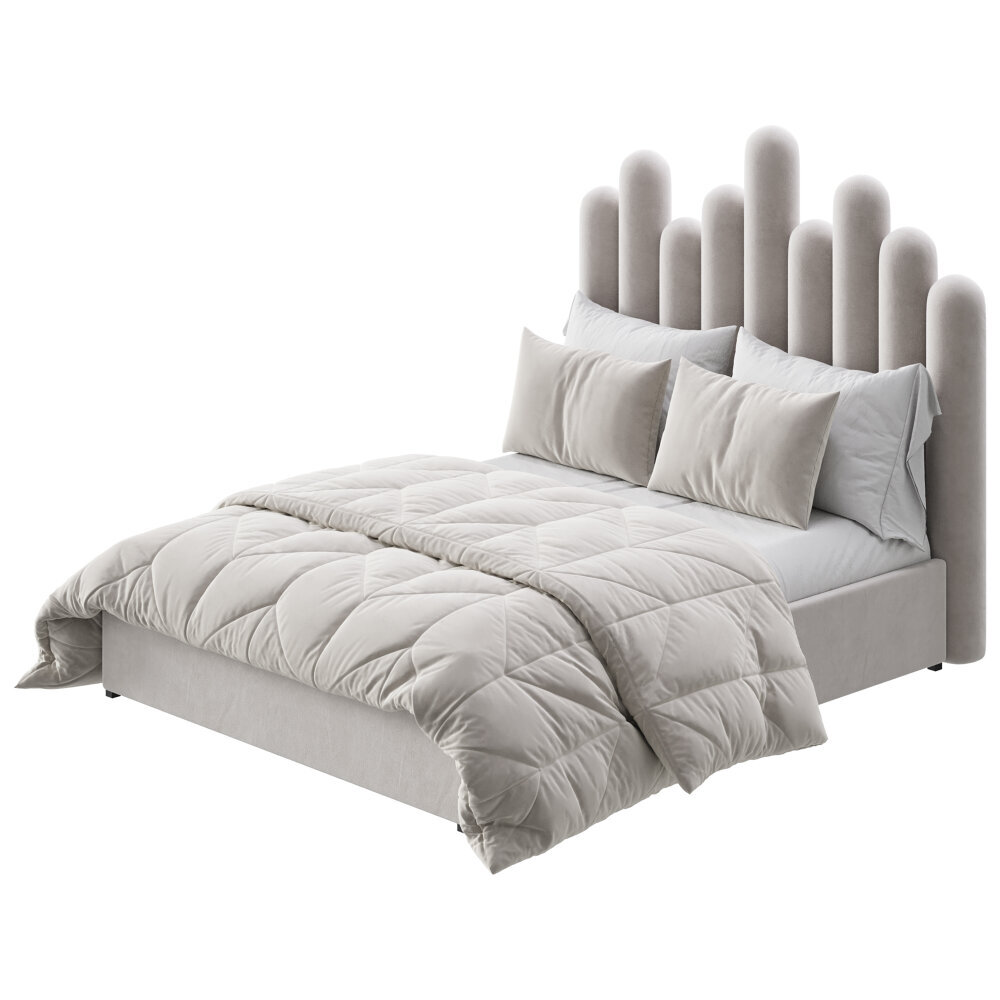 Light Wood Upholstered Panel Modern Bed 3D model - Download Bed on ...