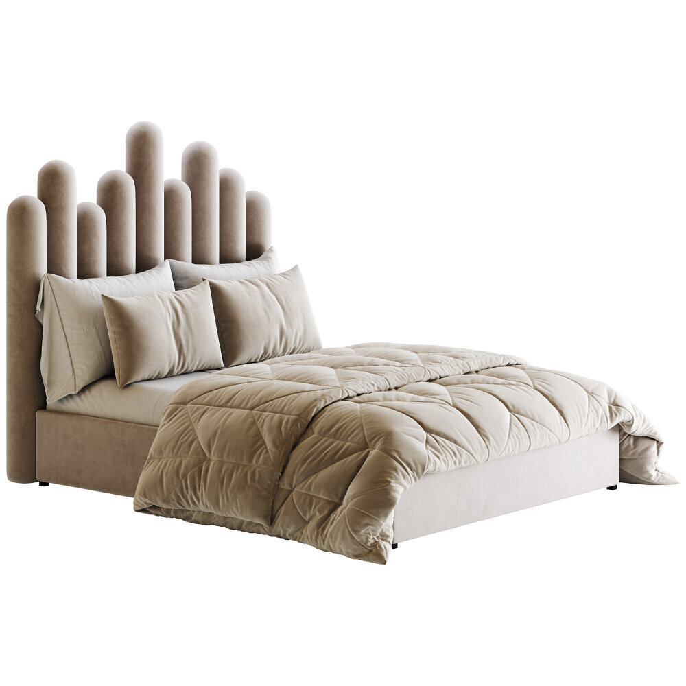 Light Wood Upholstered Panel Modern Bed 3D model - Download Bed on ...