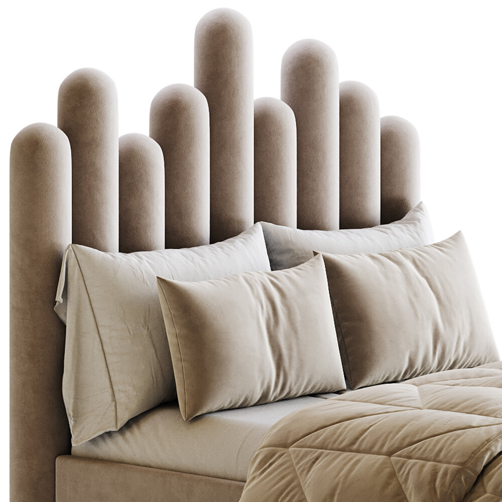 Light Wood Upholstered Panel Modern Bed 3D model - Download Bed on ...