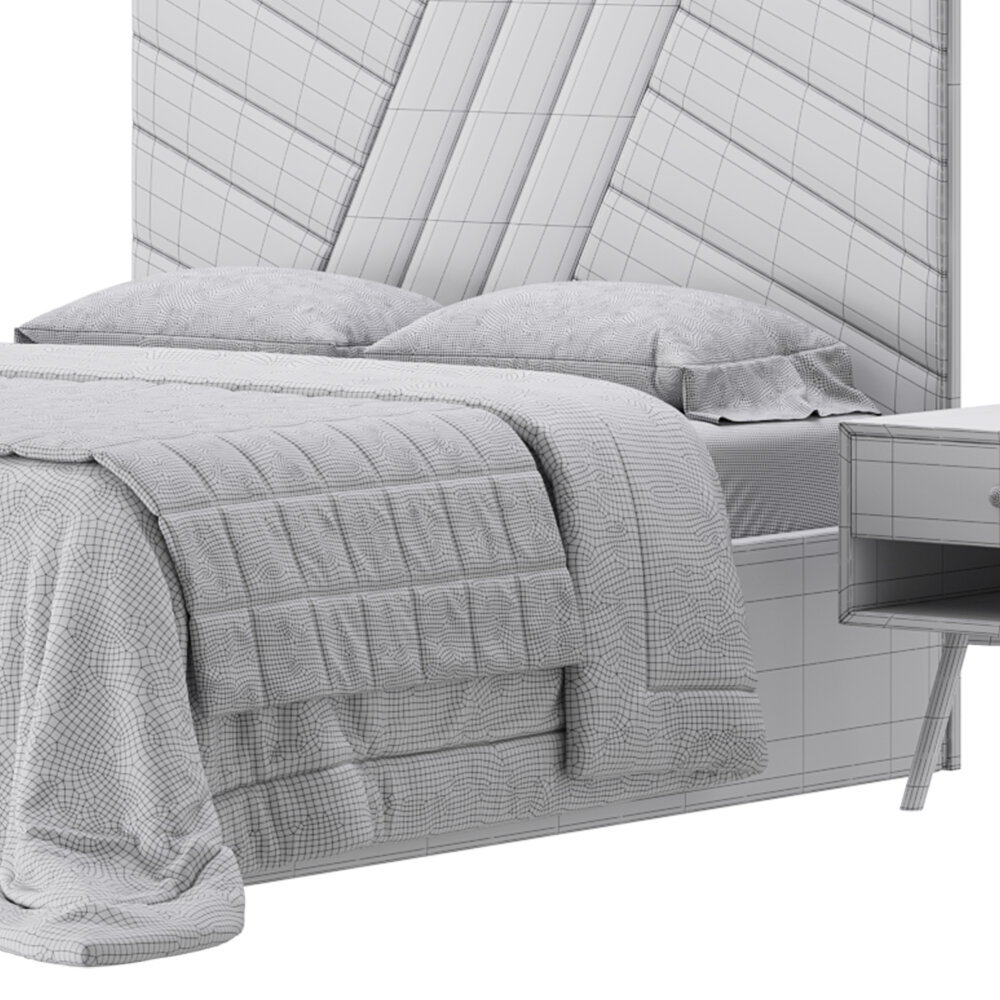 Remy Upholstered Bed with Nightstand 3D model - Download Bed on ...