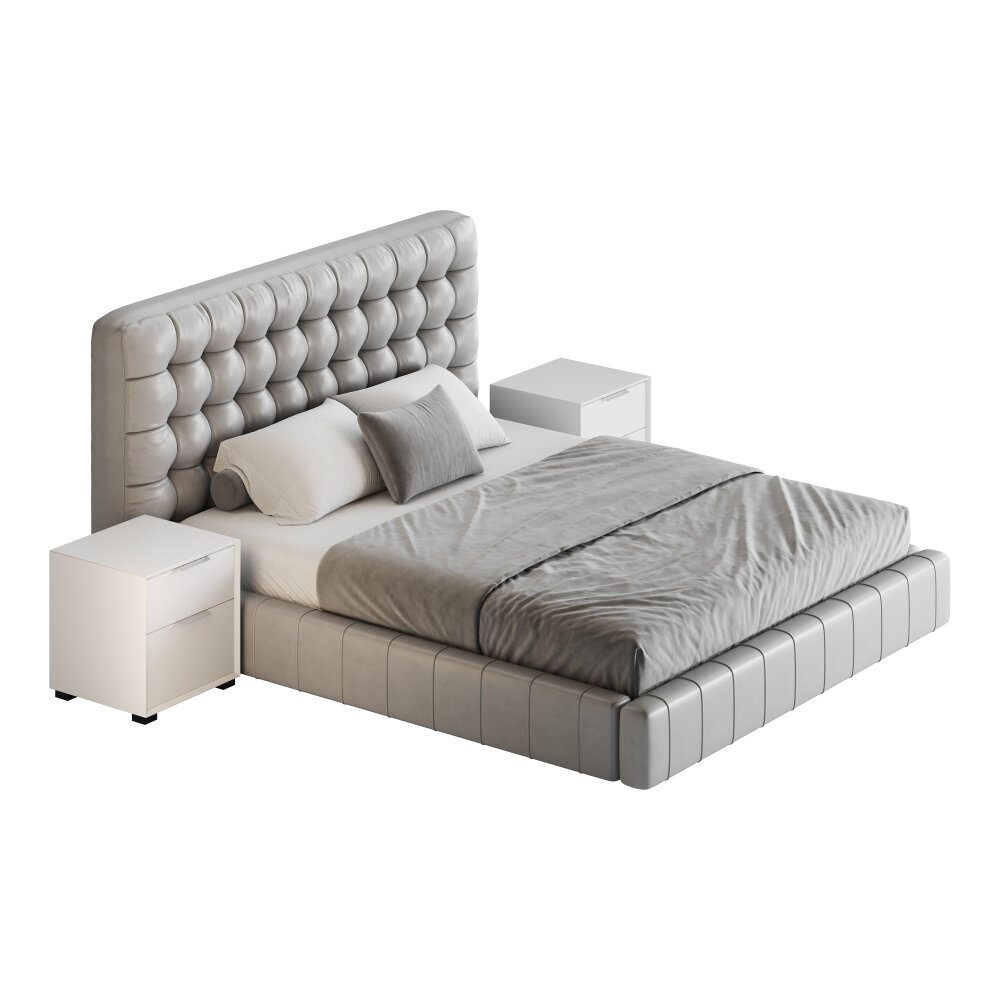 White Upholstered Panel Bed 3D model - Download Bed on 3DModels.org