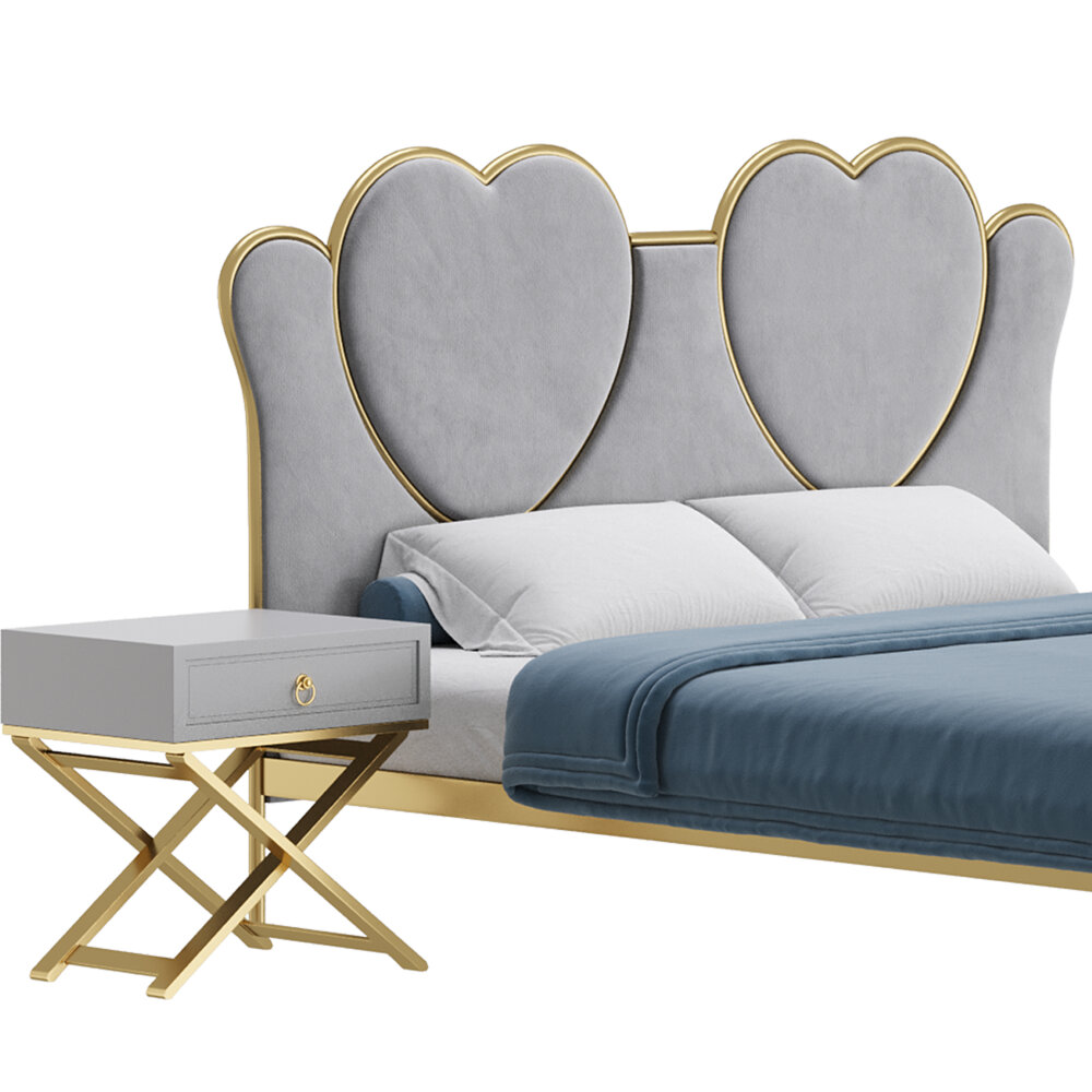 Elegant Heart-Shaped Headboard Bed 3D model - Download Bed on 3DModels.org