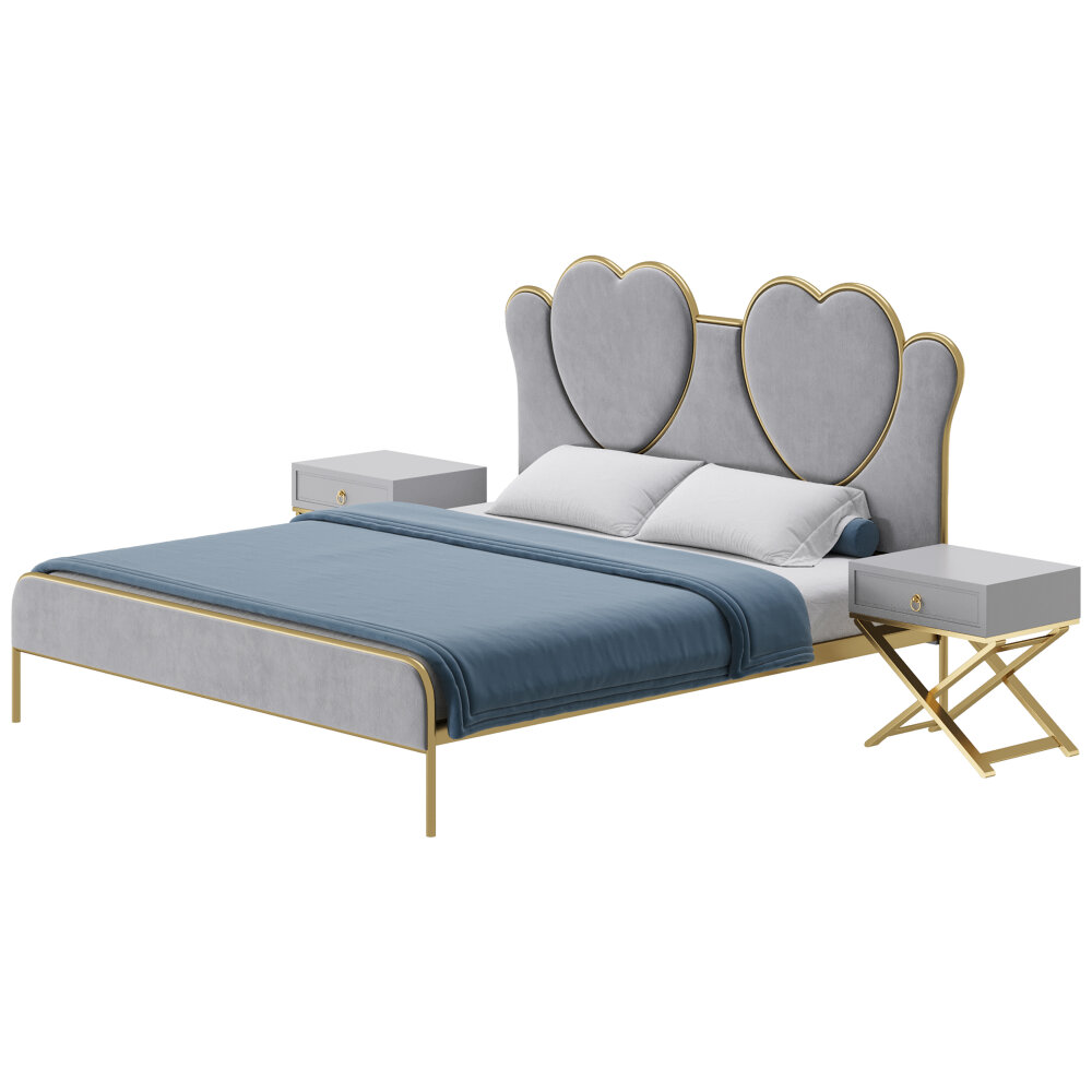 Elegant Heart-Shaped Headboard Bed 3D model - Download Bed on 3DModels.org