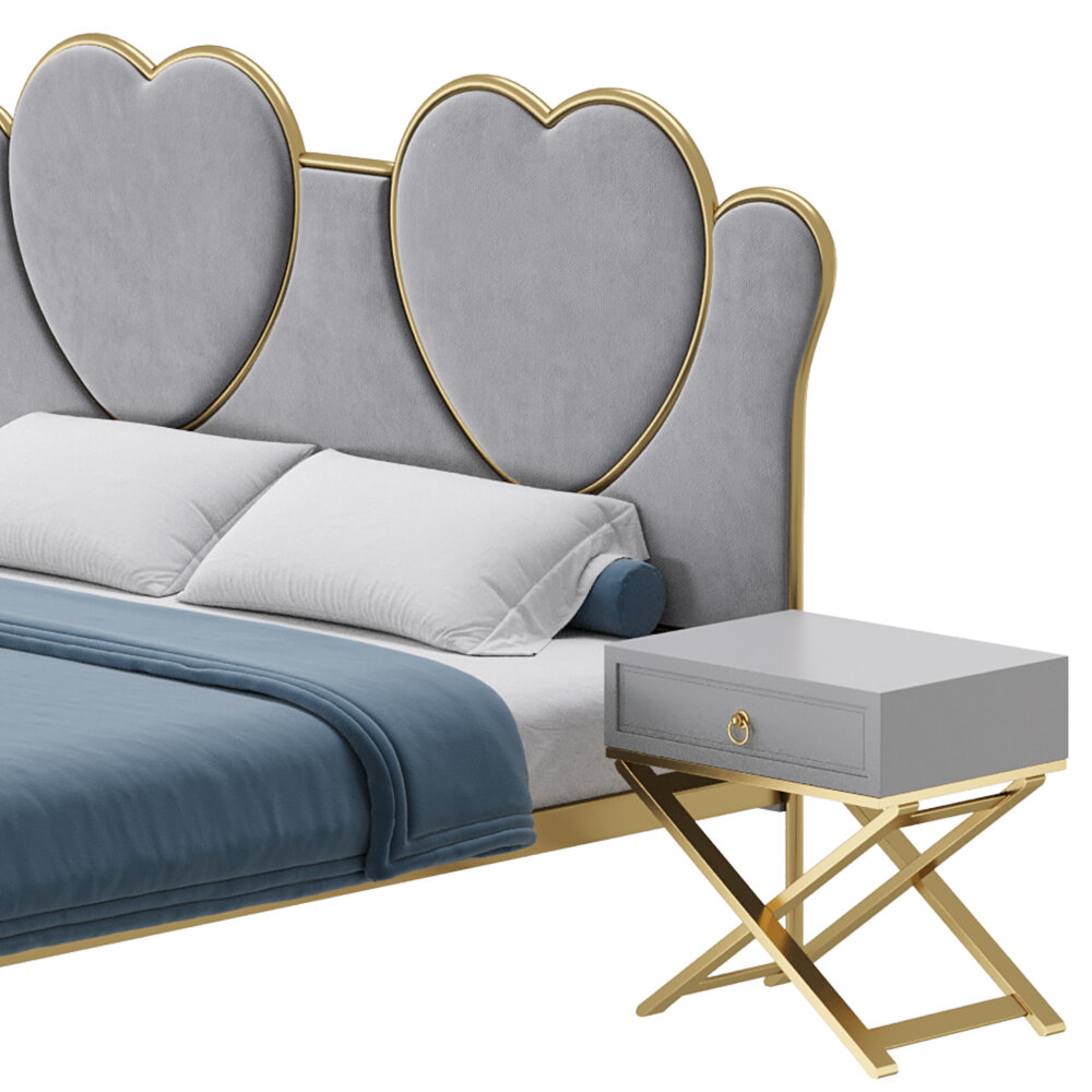 Elegant Heart-Shaped Headboard Bed 3D model - Download Bed on 3DModels.org
