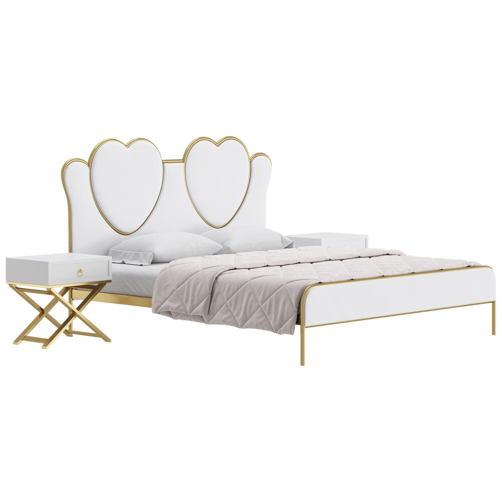 Elegant Heart-Shaped Headboard Bed 3D model - Download Bed on 3DModels.org