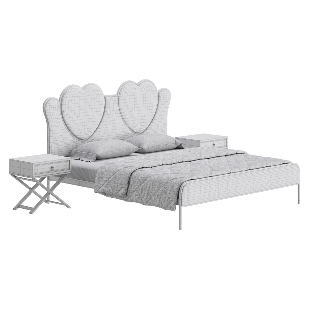 Elegant Heart-Shaped Headboard Bed 3D model - Download Bed on 3DModels.org