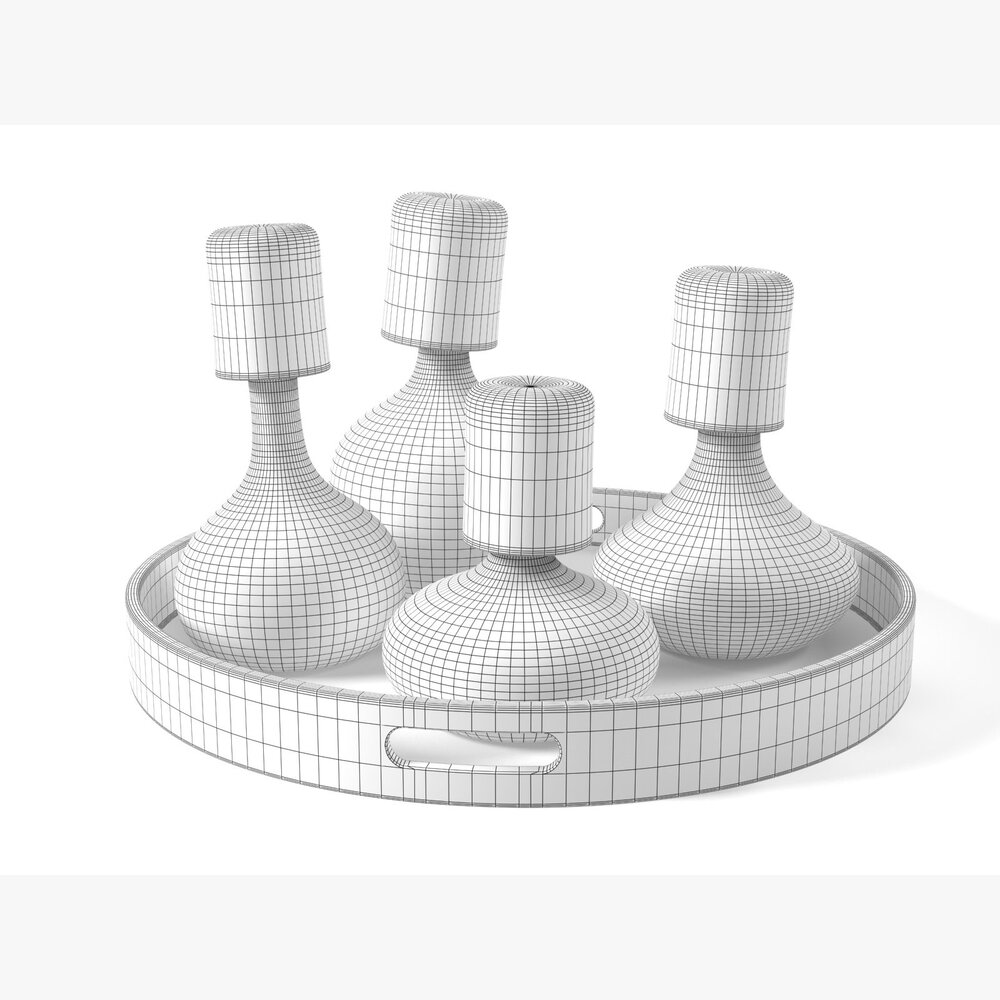 Glass Pitchers With Round Tray 3D model - Download Tableware on ...