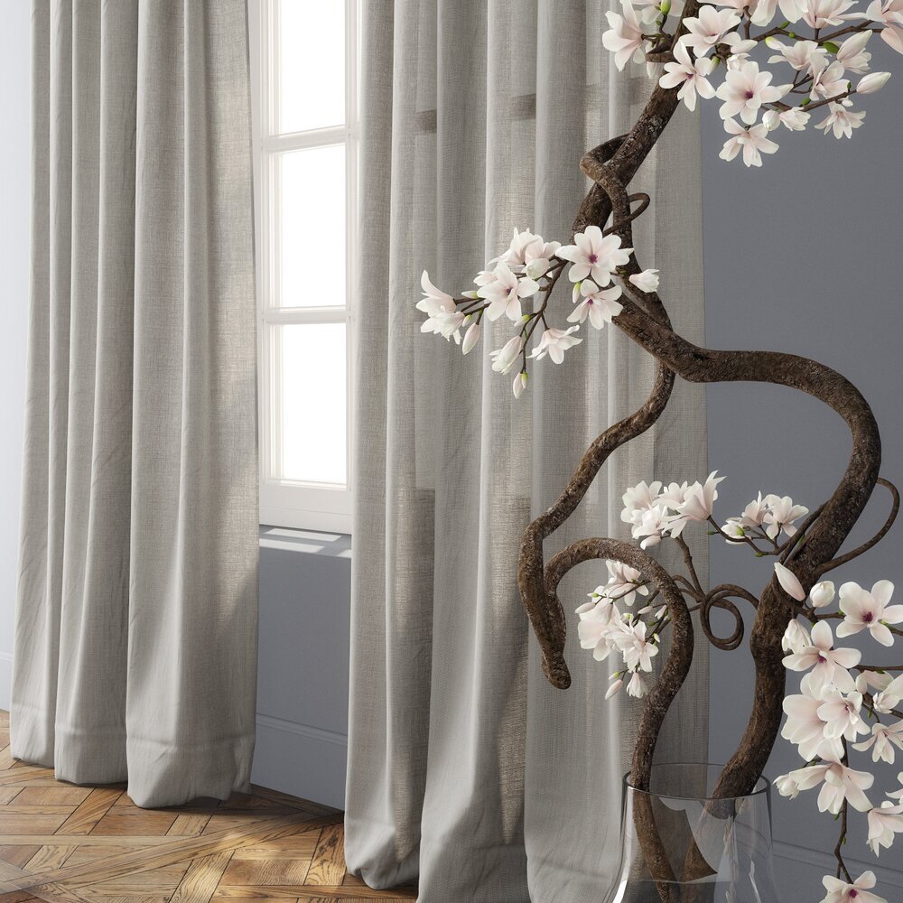 Modern Linen Curtains 3D model - Download Curtains and Blinds on ...