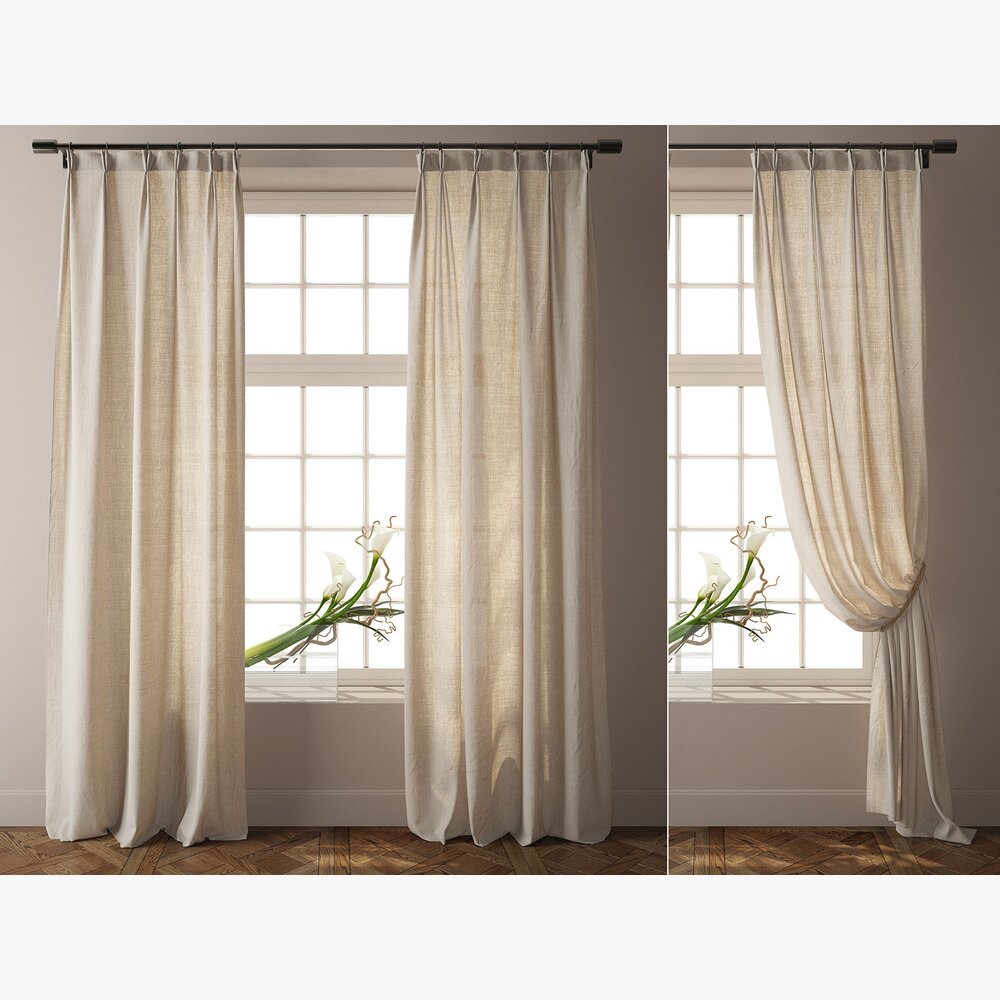 Country Solid Nature Linen Curtains 3D model - Download Curtains and ...