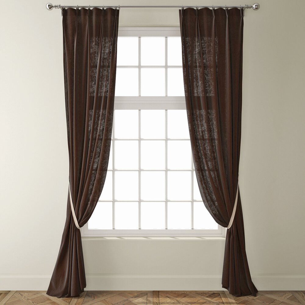 Country Solid Coffee Linen Curtains 3D model - Download Curtains and ...