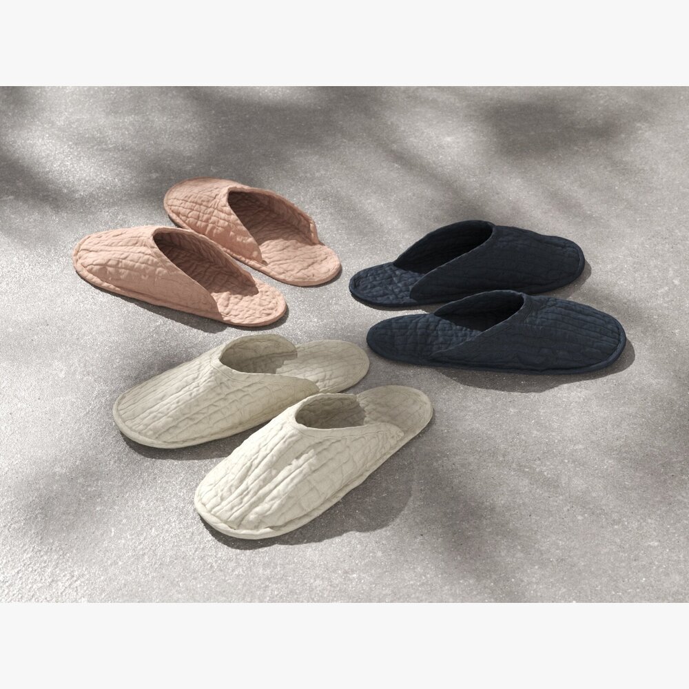 Quilted Linen Slippers 3D model - Download Shoes on 3DModels.org