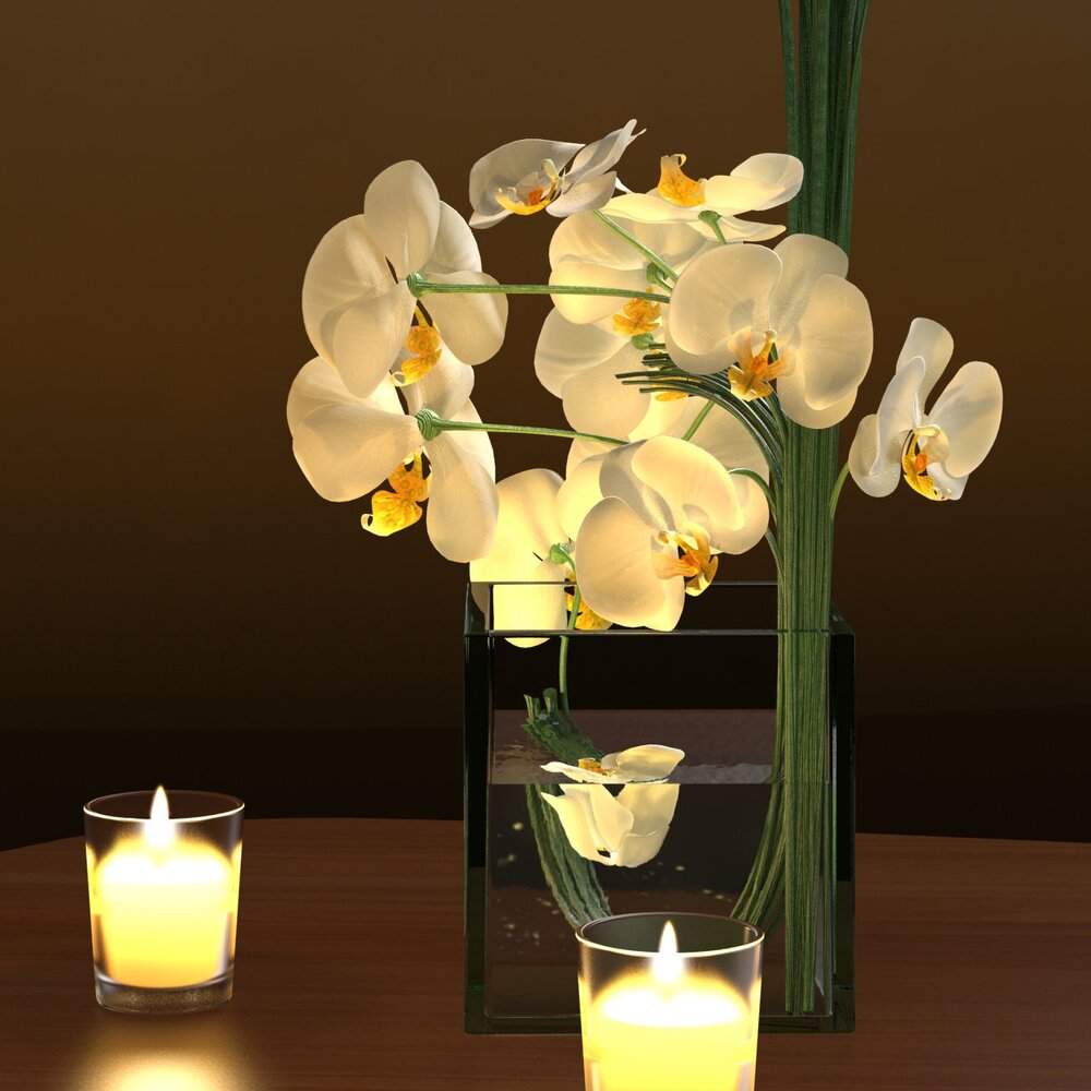 White Orchids In Square Vase 3D model - Download Flowers on 3DModels.org